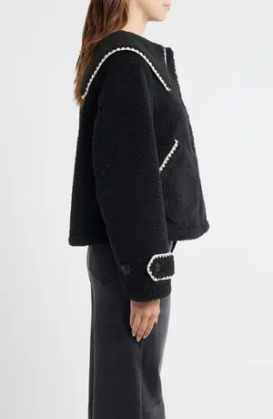 UGG Nikia Fleece Jacket With Oversized Collar And Whipstitched Trim - Black