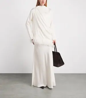 Fabiana Filippi Feather-trimmed Draped Satin Top