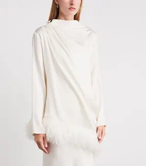 Fabiana Filippi Feather-trimmed Draped Satin Top