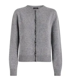 Fabiana Filippi Virgin Wool-silk-cashmere Cardigan With Rhinestone Embellishment - Grey
