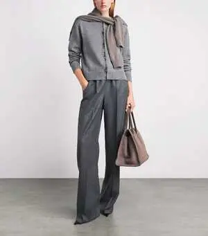 Fabiana Filippi Virgin Wool-silk-cashmere Cardigan With Rhinestone Embellishment - Grey