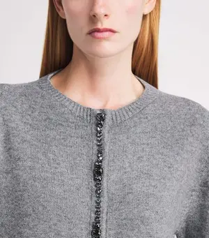 Fabiana Filippi Virgin Wool-silk-cashmere Cardigan With Rhinestone Embellishment - Grey
