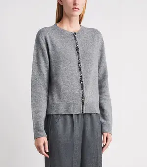 Fabiana Filippi Virgin Wool-silk-cashmere Cardigan With Rhinestone Embellishment - Grey