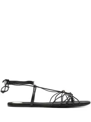 Saint Laurent Babylone Flat Sandals With Ankle Straps - Black