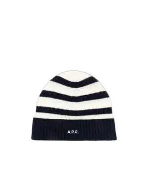 A.p.c. Logo Embroidered Striped Beanie - Black