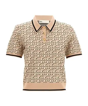 Tory Burch Logo Jacquard Polo Shirt - Nude