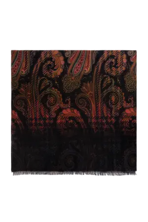 Etro Wool Scarf With Raw Edge - Navy Blue