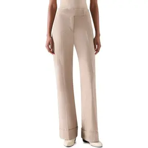 Akris Milly Wool Flannel Wide Leg Pants - Oat