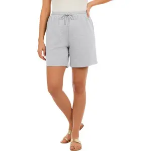 Roaman's French Terry Pull-on Drawstring Shorts - Heather Grey