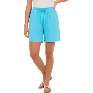 Roaman's French Terry Pull-on Drawstring Shorts - Ocean