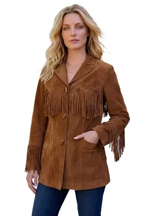Roaman's Fringe Suede Jacket - Nutmeg