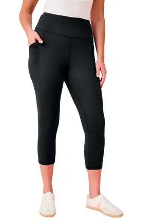 Roaman's Soft Sculpt Side Pocket Capri Legging - Black