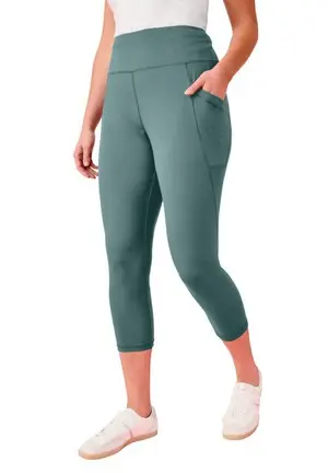 Roaman's Soft Sculpt Side Pocket Capri Legging - Cool Sage