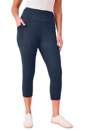 Roaman's Soft Sculpt Side Pocket Capri Legging - Navy