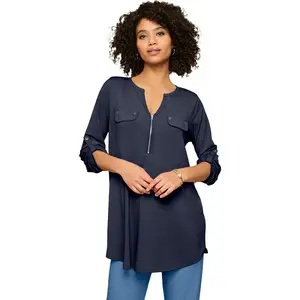 Roaman's Zip Front Ultrasmooth® Fabric Tunic - Navy