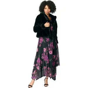 Roaman's Cropped Faux Fur Shrug - Black