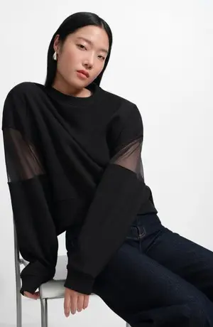 MARCELLA Iara Sheer Mesh Sleeve Sweatshirt