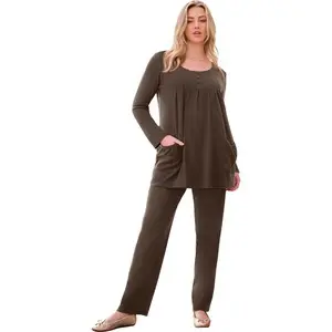 Roaman's Two-pocket Long-sleeve Soft Knit Swing Tunic - Chocolate