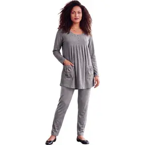 Roaman's Two-pocket Long-sleeve Soft Knit Swing Tunic - Medium Heather Grey
