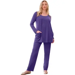 Roaman's Two Pocket Long Sleeve Soft Knit Swing Tunic - Midnight Violet