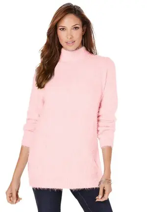 Roaman's Eyelash Mockneck Sweater - Soft Blush