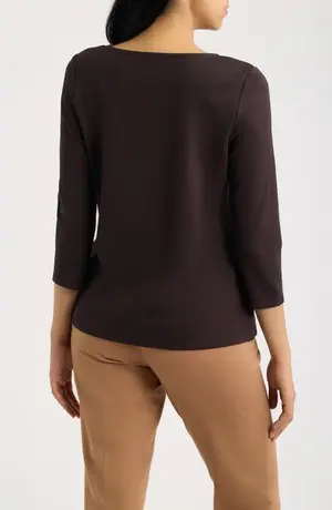 Anne Klein Asymmetric Button Hem Top - Deep Mahogany