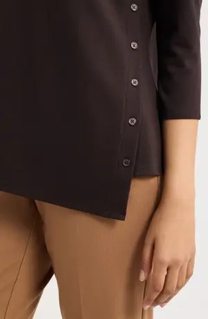 Anne Klein Asymmetric Button Hem Top - Deep Mahogany