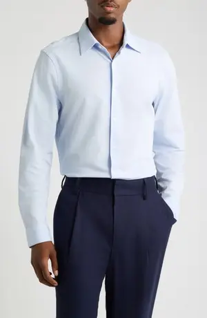 OPEN EDIT Slim Fit Solid Dress Shirt Blue Halogen