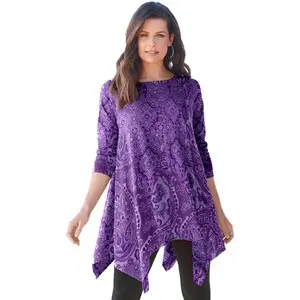 Roaman's Ultimate Handkerchief Hem Tunic - Purple Patchwork
