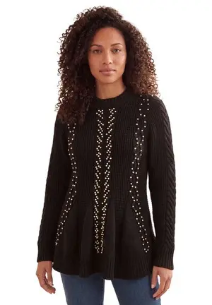 Roaman's Embellished Fit And Flare Sweater - Black