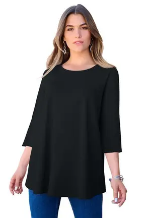 Roaman's Ultimate Three Quarter Sleeve Swing Tee - Black