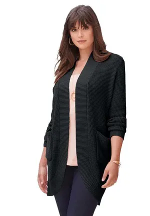 Roaman's Waffle Cardigan - Black