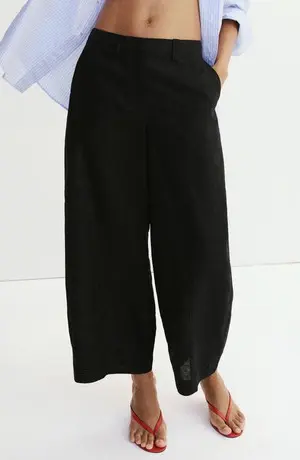 Mango Linen & Cotton Balloon Pants - Black