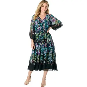 Roaman's Georgette Tiered Dress - Black Multi
