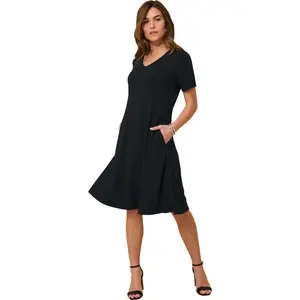 Roaman's Stretch Knit Pocket Swing Dress - Black