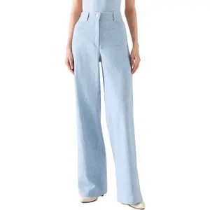 Akris Cooper High Waist Wide Leg Jeans - Light Blue