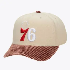 Mitchell & Ness Red Philadelphia 76ers Washed Corduroy Pro Crown Snapback Hat - Cream