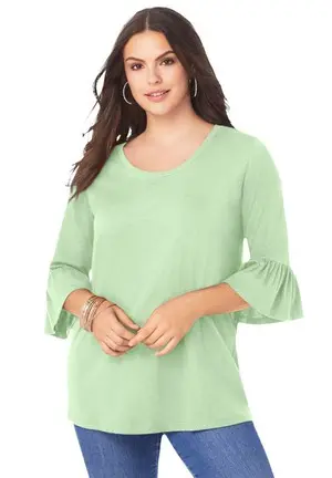 Roaman's Cotton Ultimate Bell Sleeve Tee - Green Mint