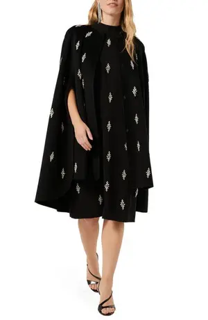 Marina Rinaldi Crystal Embellished Cape Dress - Black