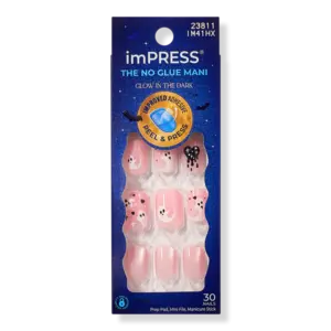 Kiss Impress Design Short Squoval Press On Nails, Blood Moon - One-color