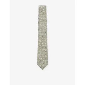 REISS Floral Medallion-print Silk Tie - Soft Sage