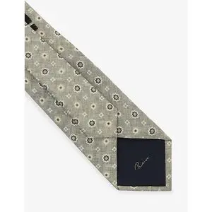 REISS Floral Medallion-print Silk Neck Tie - Soft Sage