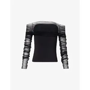 NENSI DOJAKA Long-sleeve Ruched Stretch-woven Top - Black