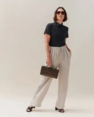 Quince Eloise Handwoven Leather Clutch - Dark Brown