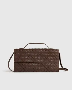 Quince Eloise Handwoven Leather Clutch - Dark Brown