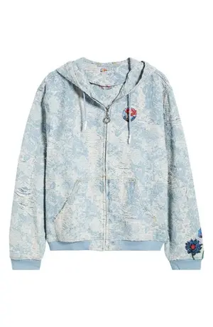 VERYRARE Dark Lotus Distressed Zip-up Hoodie With Embroidery