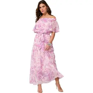 Roaman's Plus Size Chiffon Off The Shoulder Maxi Dress Primrose Painterly Floral