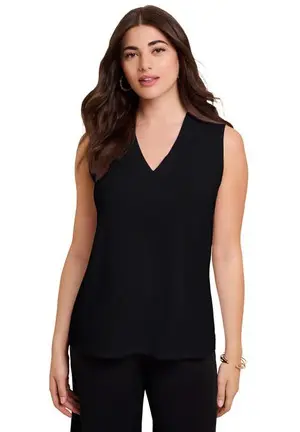 Roaman's Ultrasmooth® Fabric V Neck Tank Black