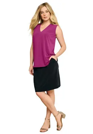 Roaman's Ultrasmooth® Fabric V Neck Tank Rasberry