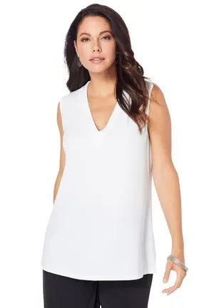 Roaman's Ultrasmooth® Fabric V-neck Tank - White